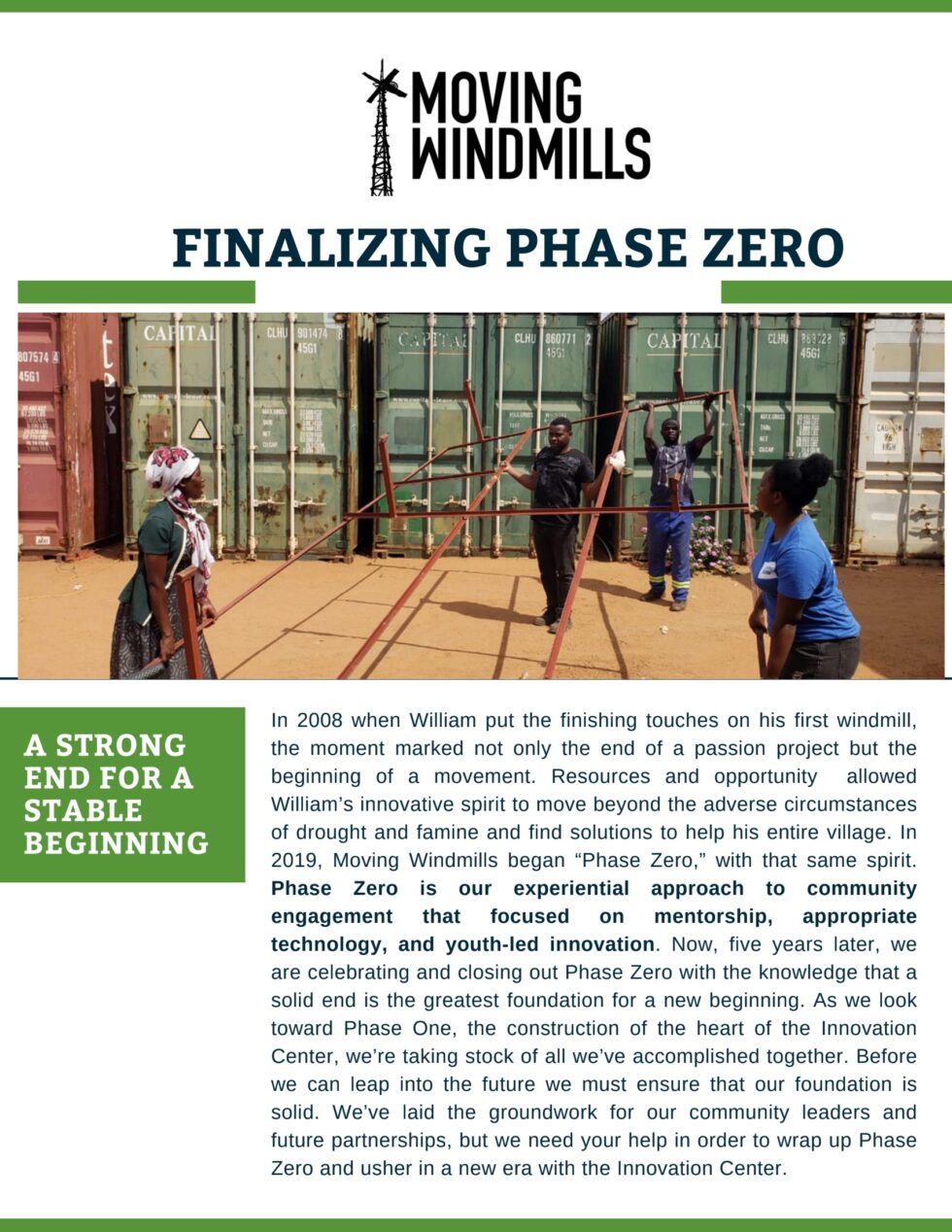Finalizing Phase Zero - Moving Windmills Project